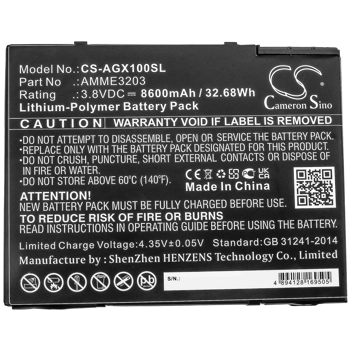 Battery for Aegex 10 Intrinsically Safe Tablet 10 Tablets AMME3203 ...